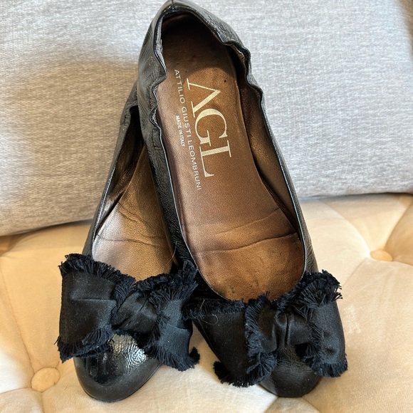 Agl | Shoes | Agl Black Flats With Frayed Bow | Poshmark